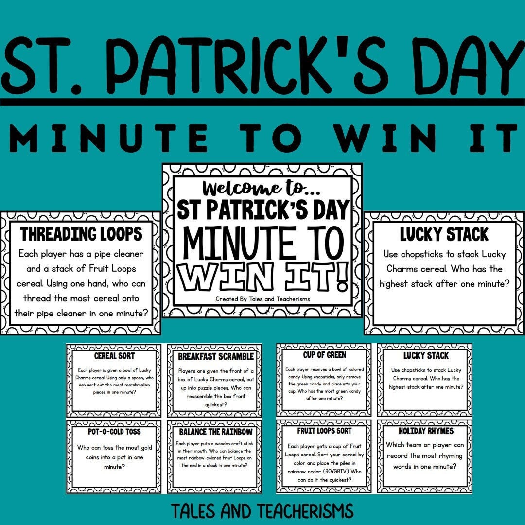 St. Patrick's Day Minute to Win It Challenges - Task Cards and Display ...