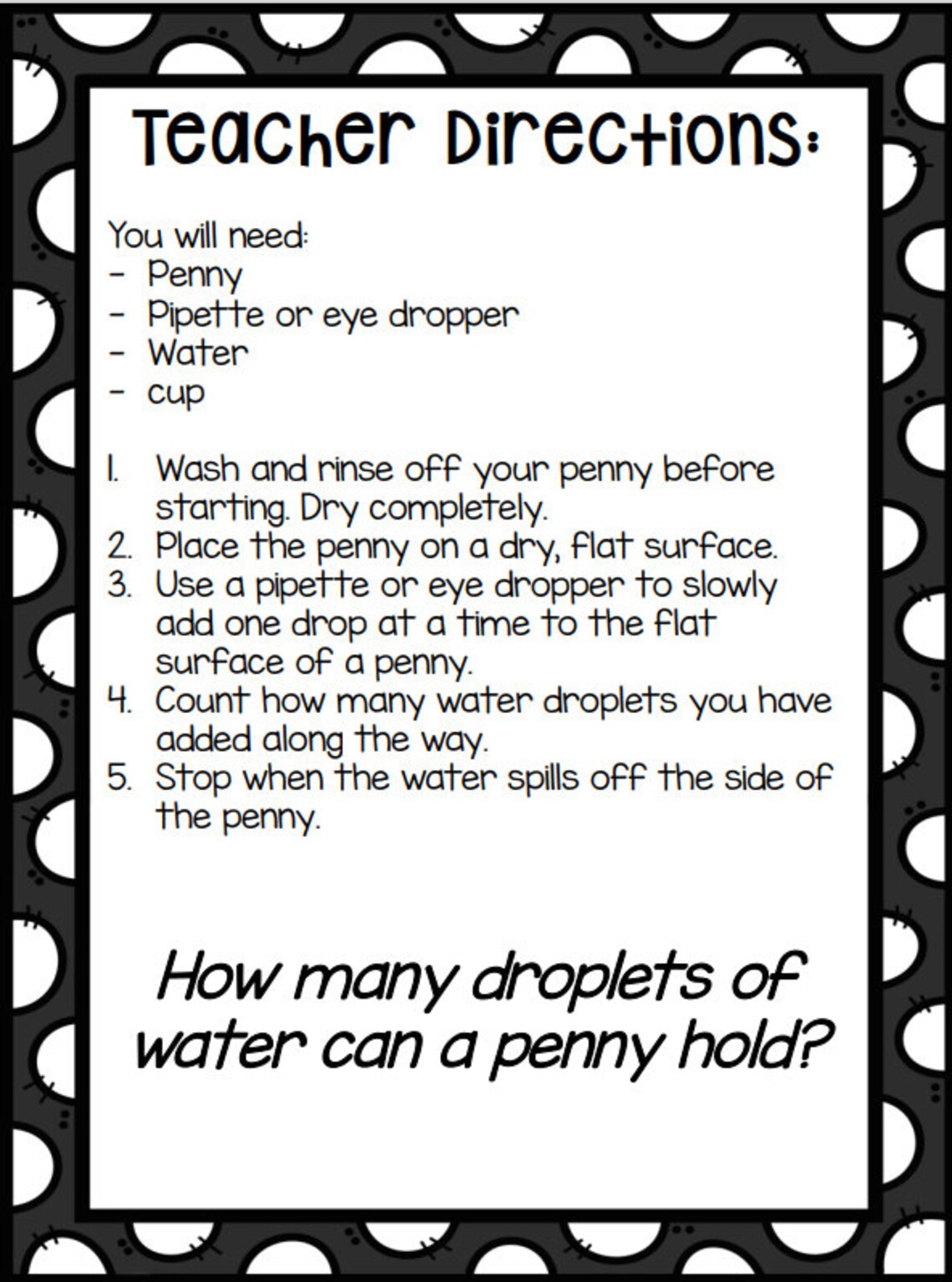 Quick and Easy Science Experiment: STEM Surface Tension on a Penny - Etsy