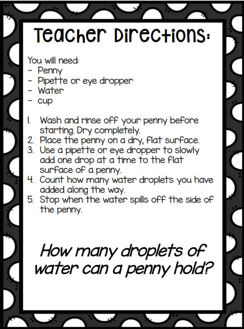 Quick and Easy Science Experiment: STEM Surface Tension on a Penny - Etsy