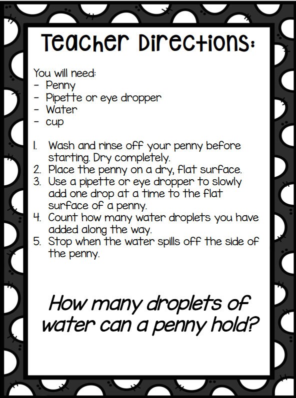 Quick and Easy Science Experiment: STEM Surface Tension on a Penny - Etsy