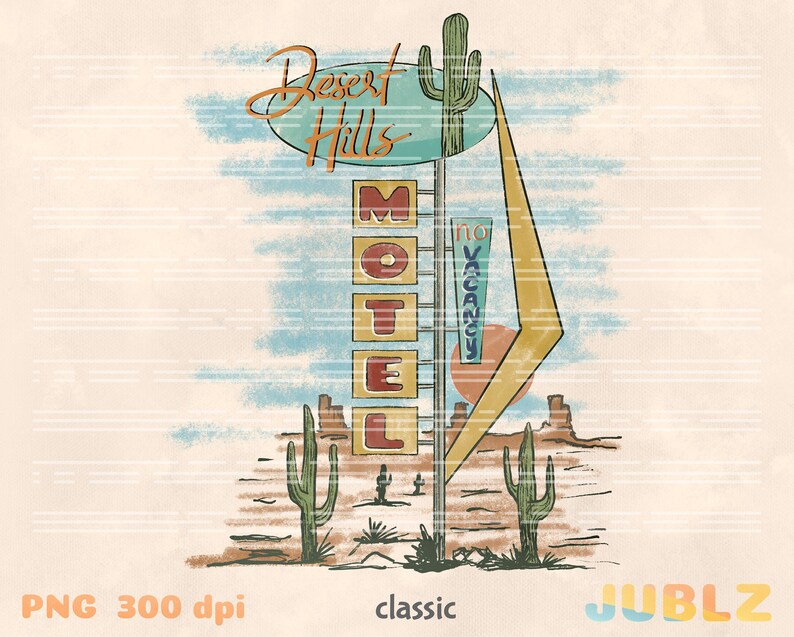 Retro Motel Sign PNG: 70s Desert Hills Design (sublimation Download) - Etsy