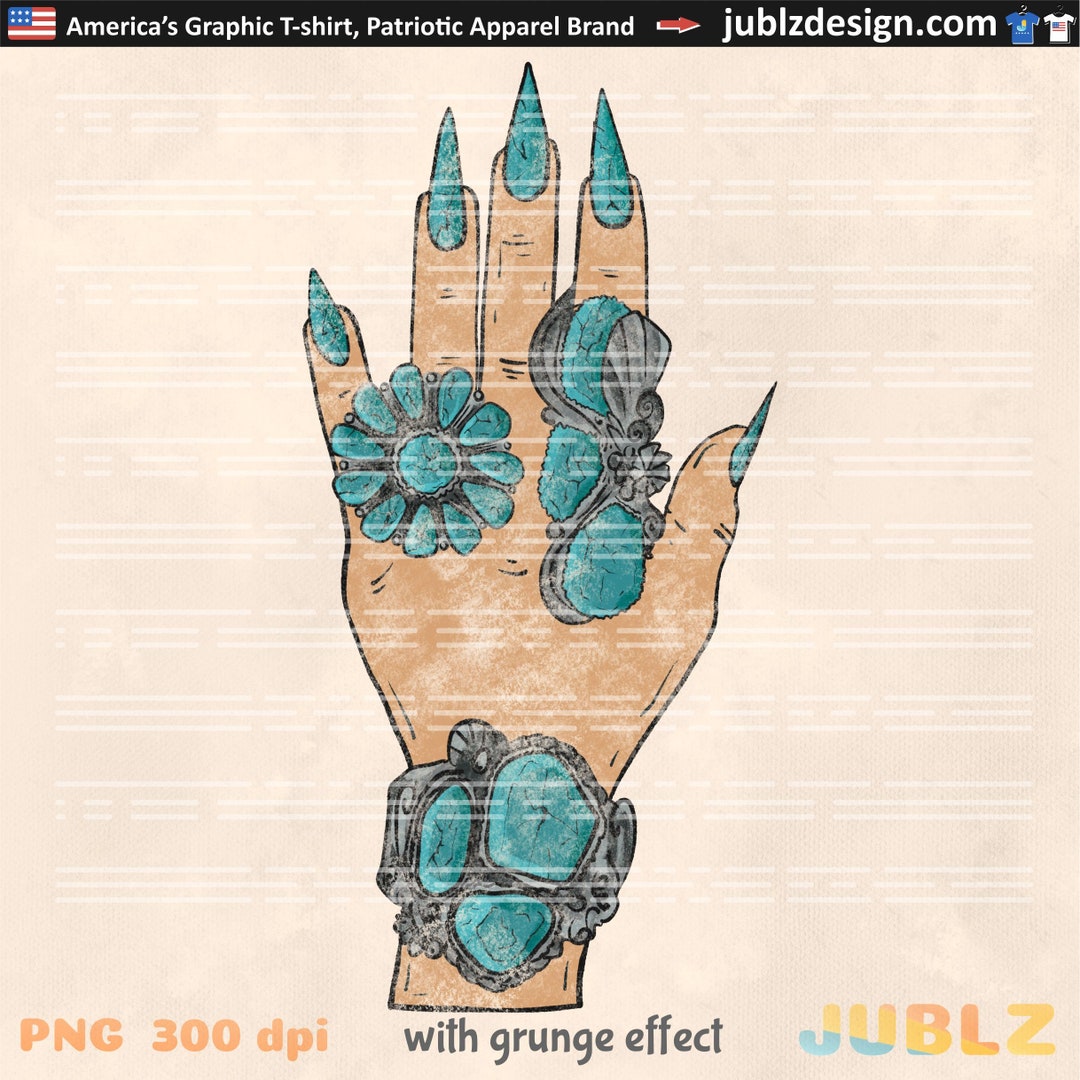 Turquoise Hand Png, Western Turquoise, Punchy Png, Cowgirl, Sublimation ...