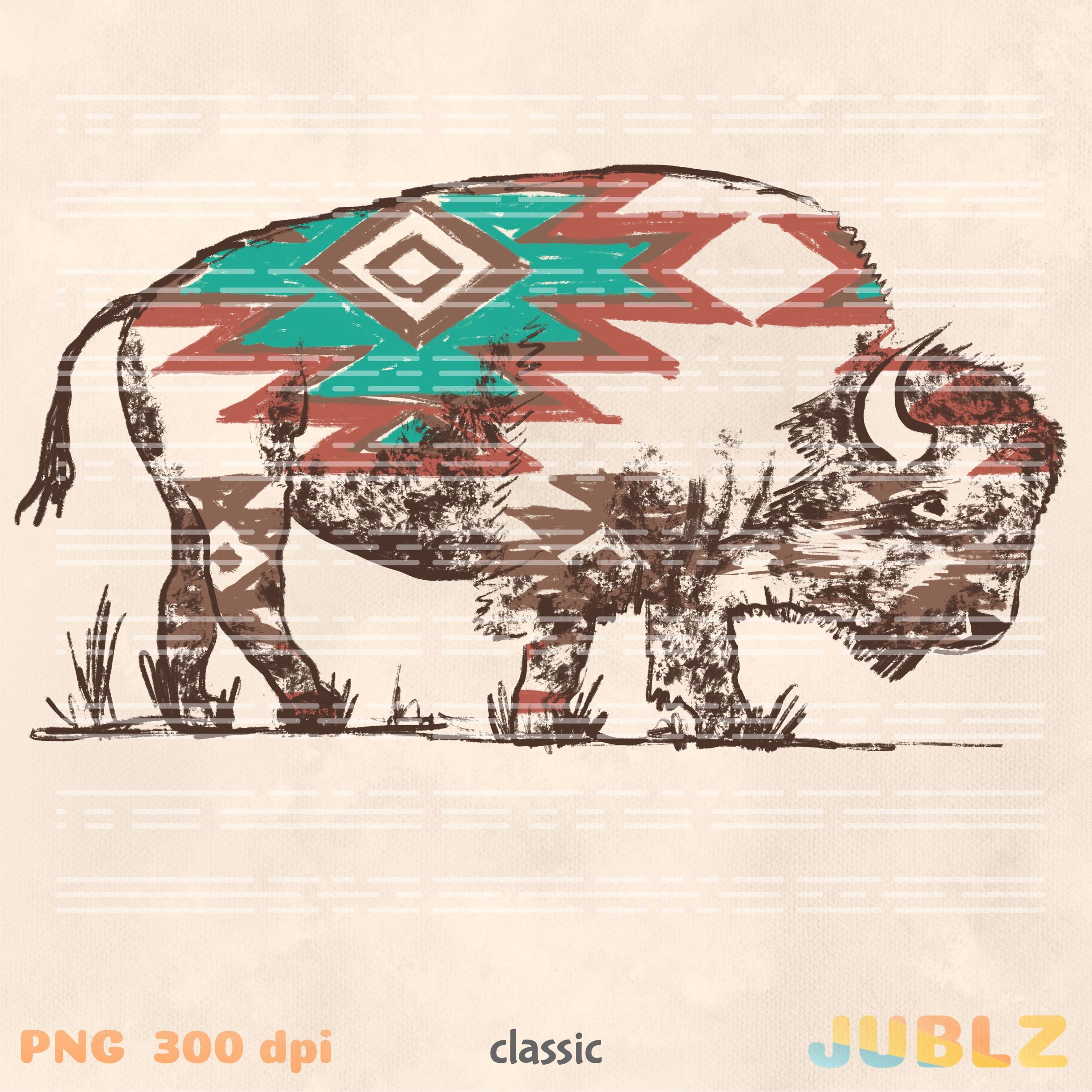 Retro Buffalo PNG: Aztec Print, Western Sublimation (digital Download ...