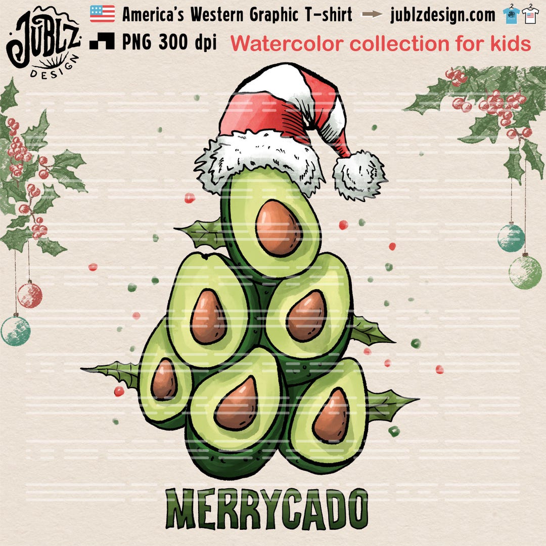 Watercolor Avocado Christmas Tree PNG: Holiday Sublimation Design ...