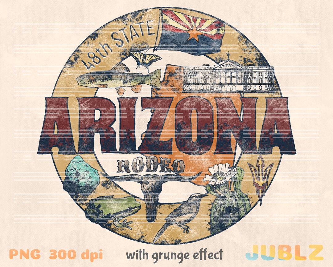 Arizona State Png, Arizona Retro Png, Arizona Symbols Design, DTG ...