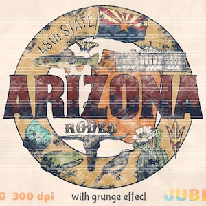 Retro Arizona State Symbols PNG: Grunge Design (digital Download) - Etsy