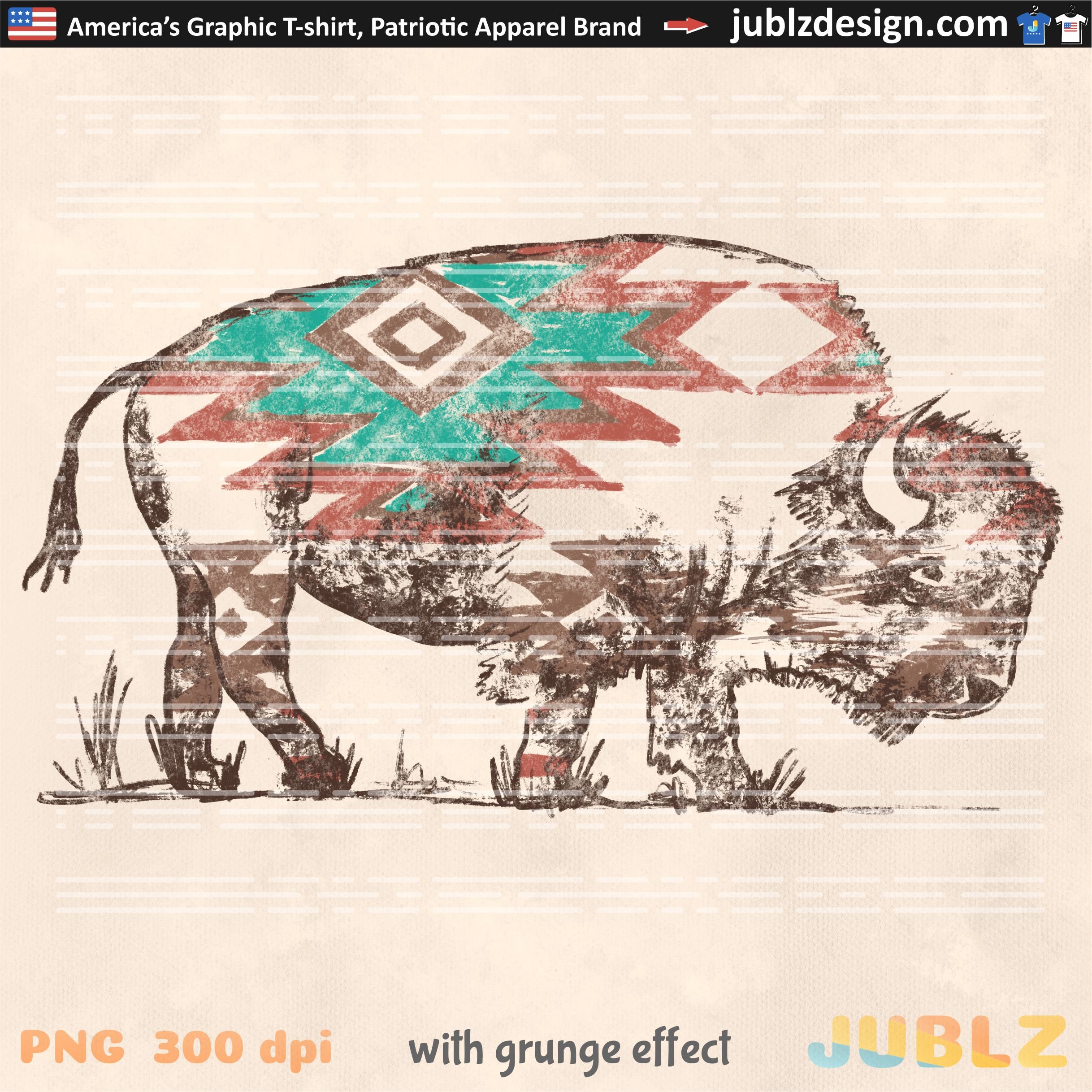 Retro Buffalo PNG: Aztec Print, Western Sublimation (digital Download ...