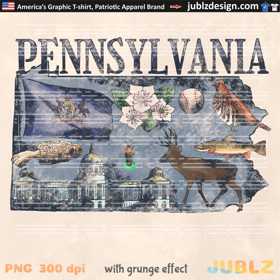 Pennsylvania State Symbols PNG: Retro Grunge Design (digital Download ...