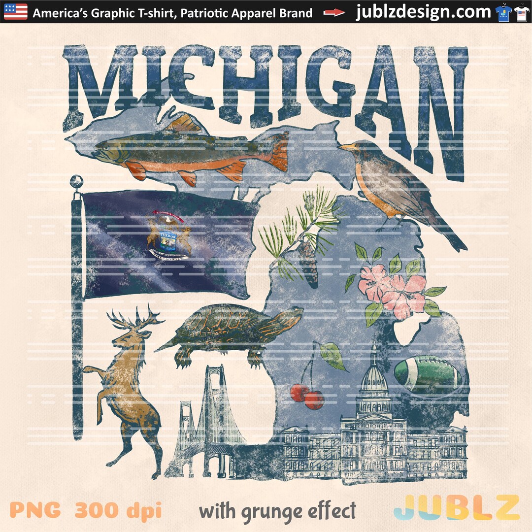 Michigan State Png, Michigan Retro Png, Michigan Symbols Design, DTG ...