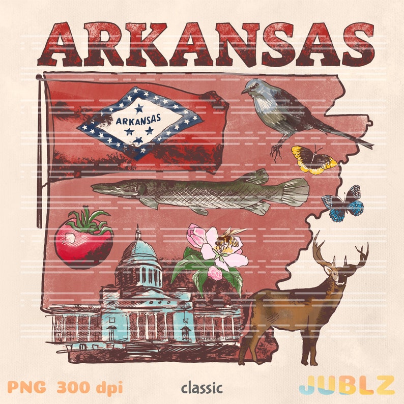 Retro Arkansas State Symbols PNG: Grunge Style (digital Download) - Etsy