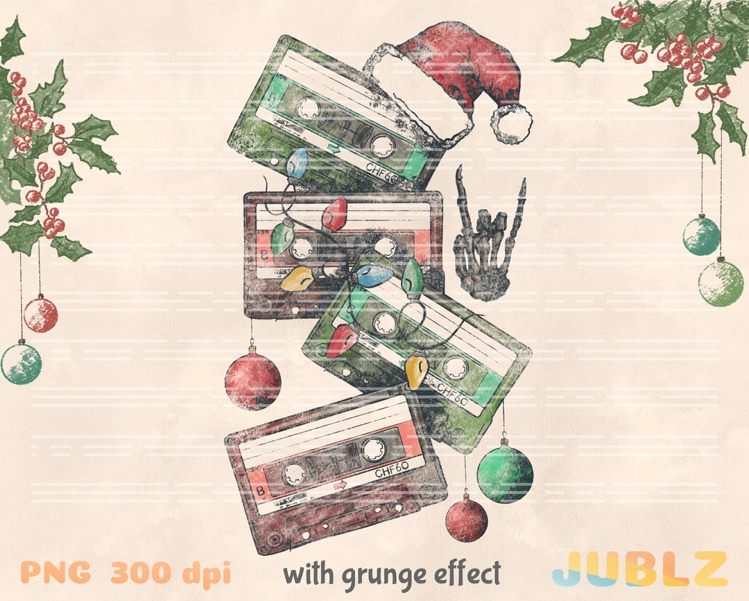 Retro Christmas Cassette Tapes PNG: Grunge Santa Hat Design (digital ...