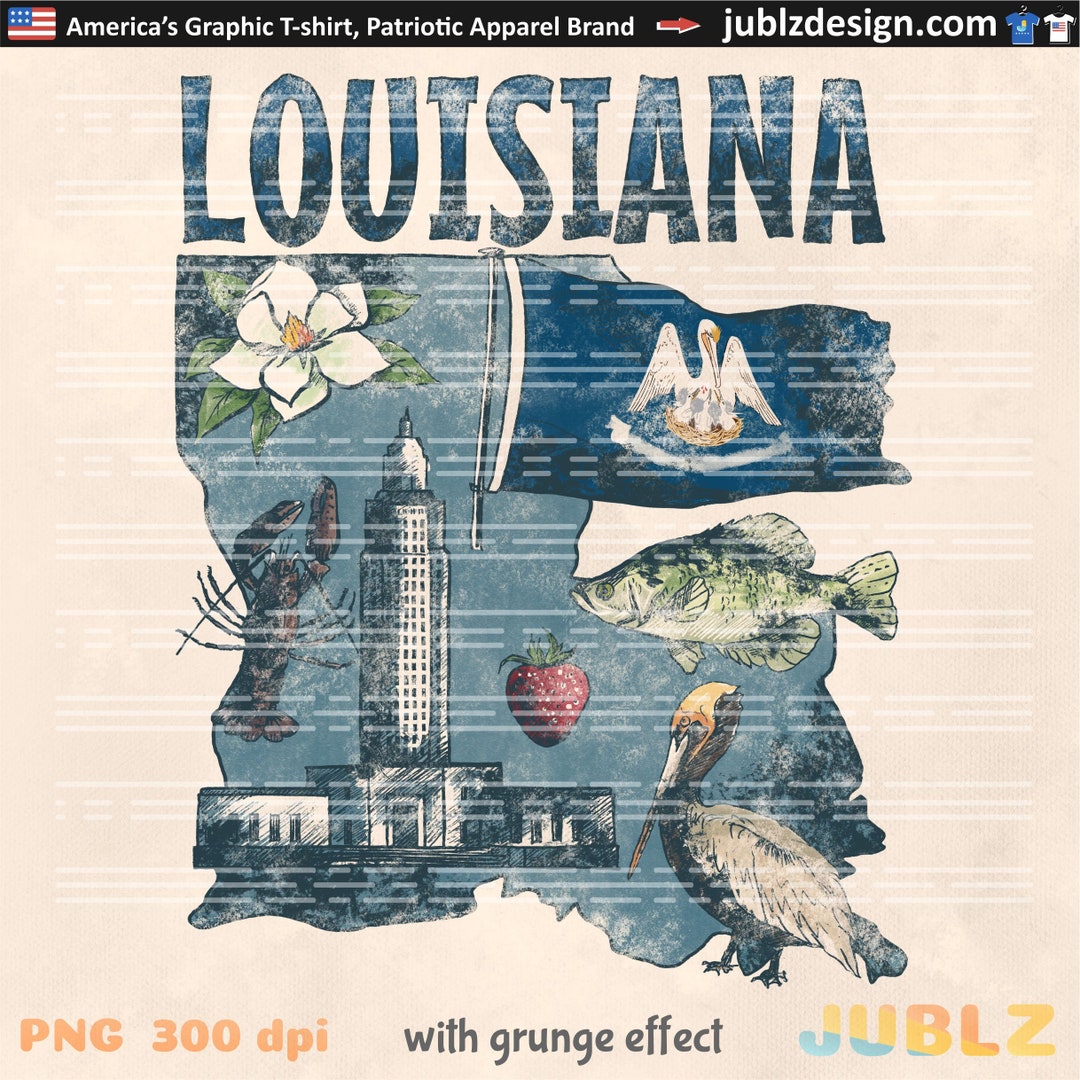 Louisiana State Png, Louisiana Retro Png, Louisiana Symbols Design, DTG ...