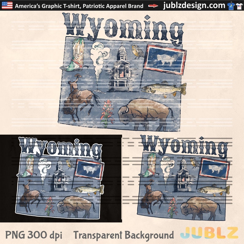 Wyoming State Symbols PNG: Retro Sublimation Design (digital Download ...