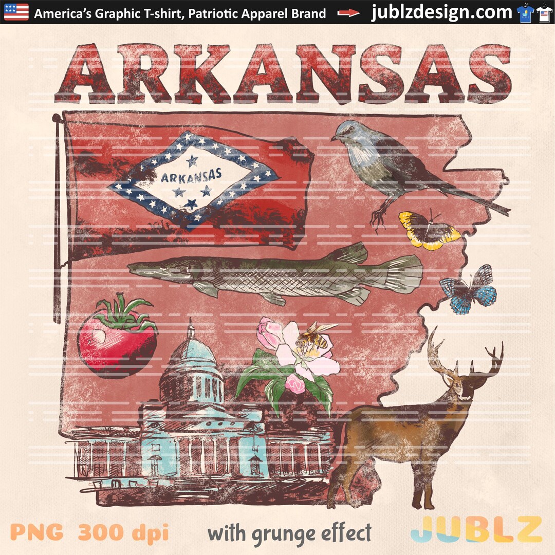Retro Arkansas State Symbols PNG: Grunge Style (digital Download) - Etsy