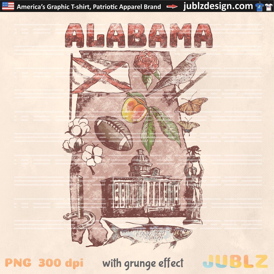 Retro Alabama Symbols PNG: Grunge State Clipart (digital Download) - Etsy
