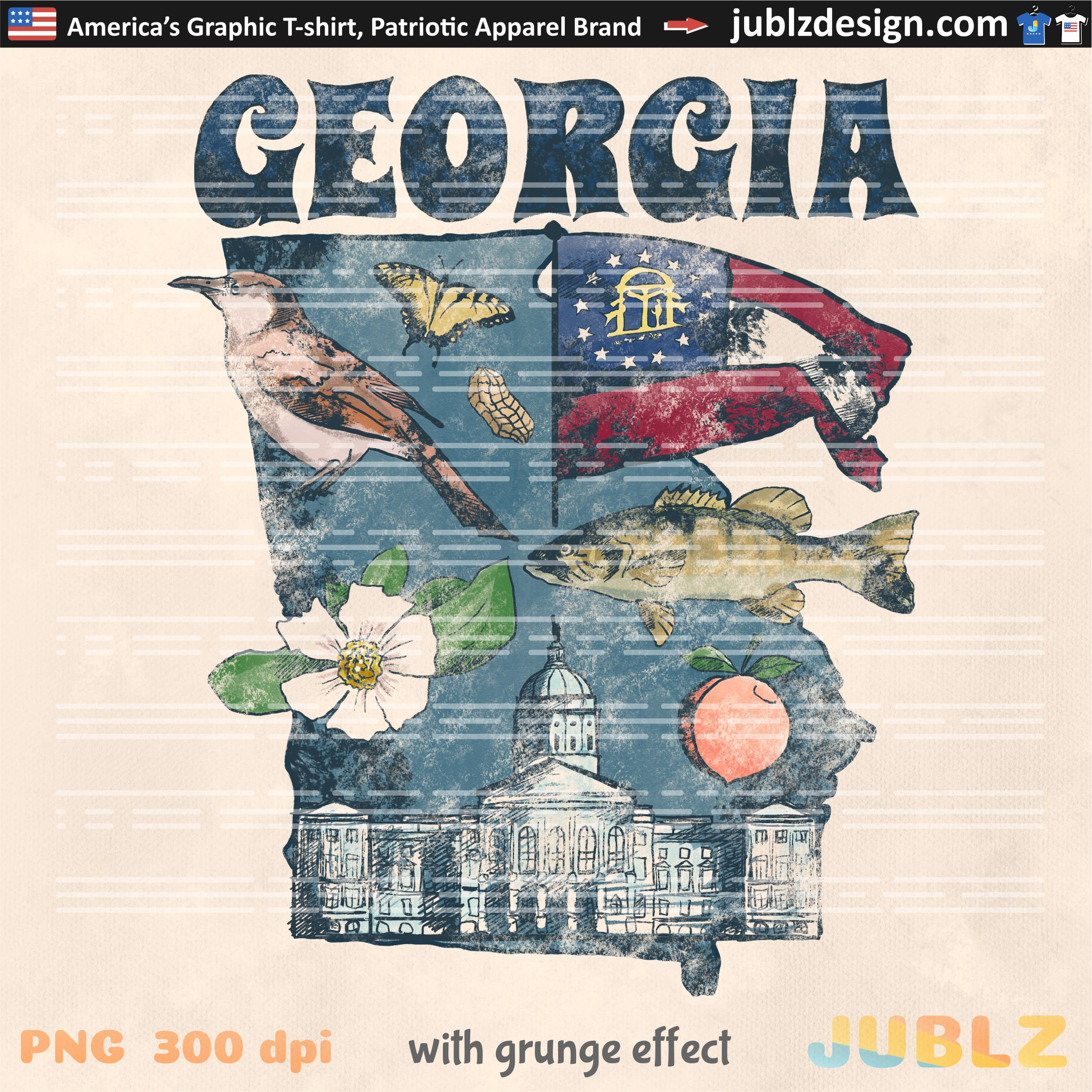 Georgia State Symbols PNG: Retro Grunge Design (digital Download) - Etsy