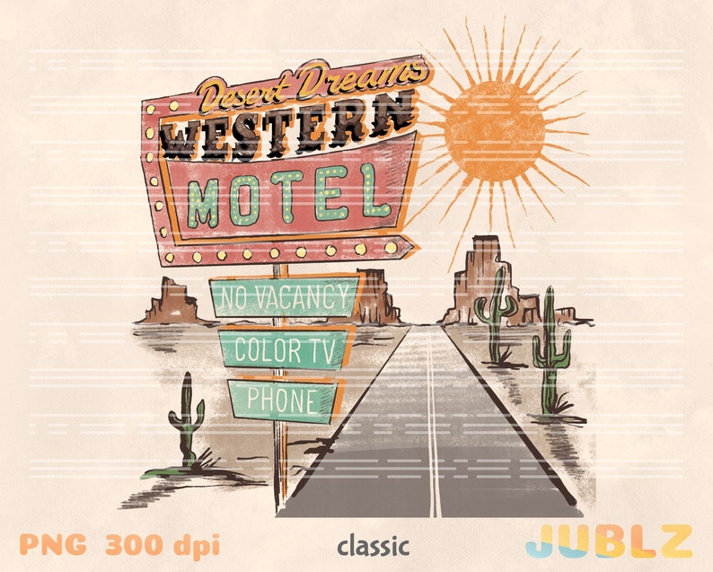 Retro Western Motel Sign PNG: Desert Dreams Sublimation (digital ...