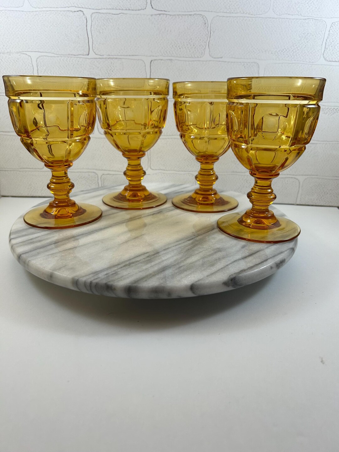 Amber/yellow Imperial Glass Goblets With Circle Design Vintage Stemware ...