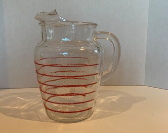 Red Art Glass Pitcher With White Stripe - Etsy