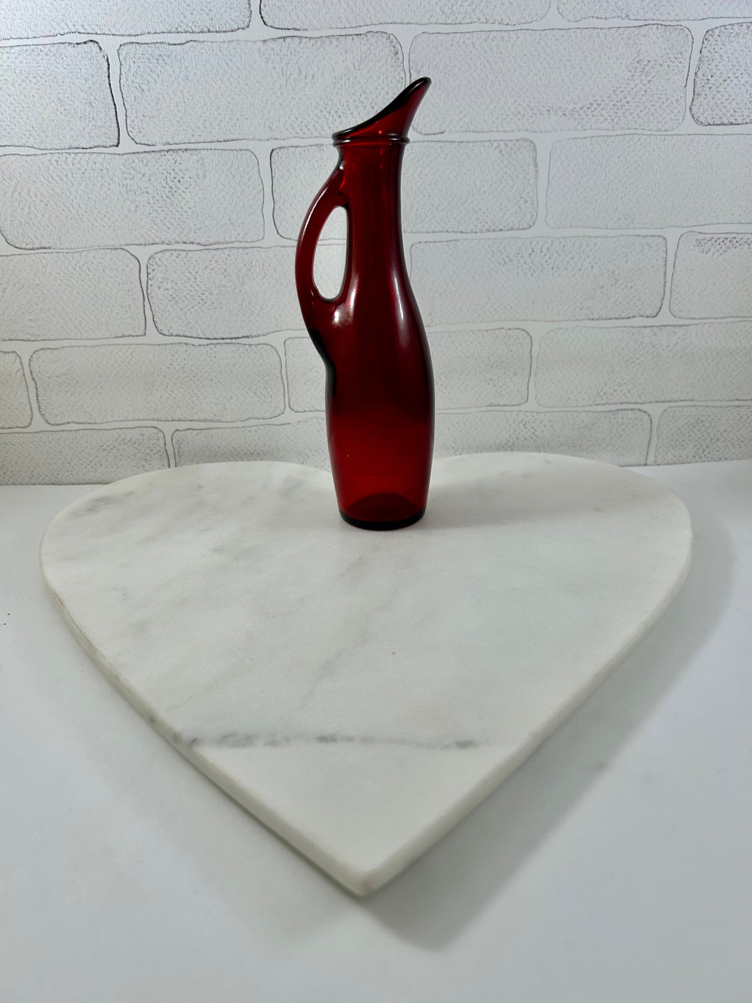 Vintage Ruby Red Glass Pitcher - Etsy