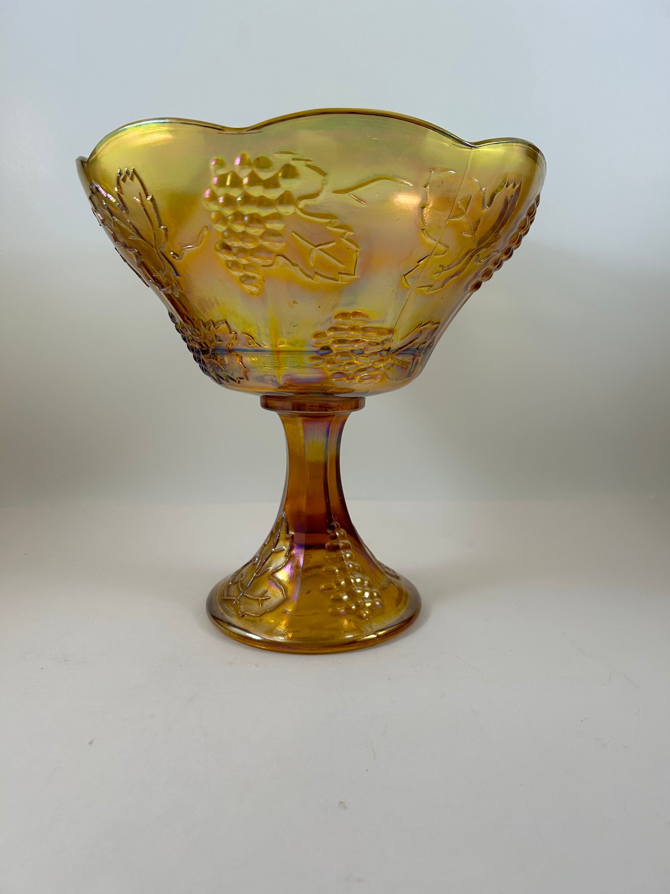 Indiana Marigold Carnival Pedestal Bowl Harvest Grape - Etsy