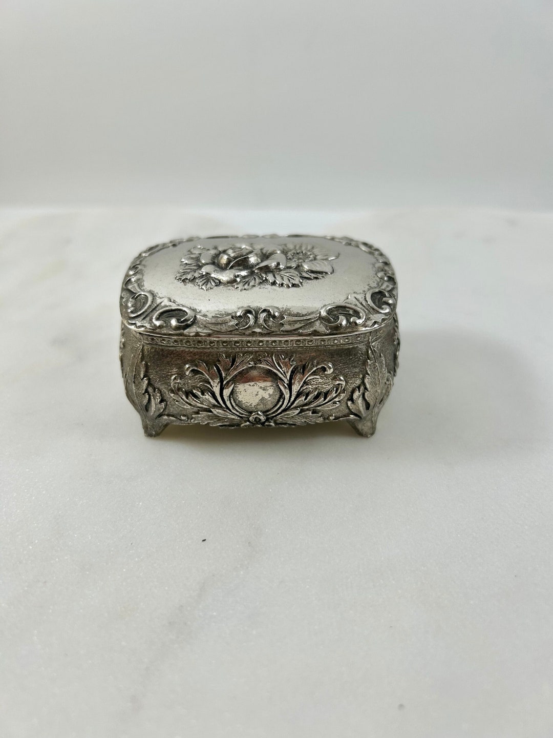 Art Nouveau Metal Trinket Box Japan Red Velvet Lined Jewelry Casket ...