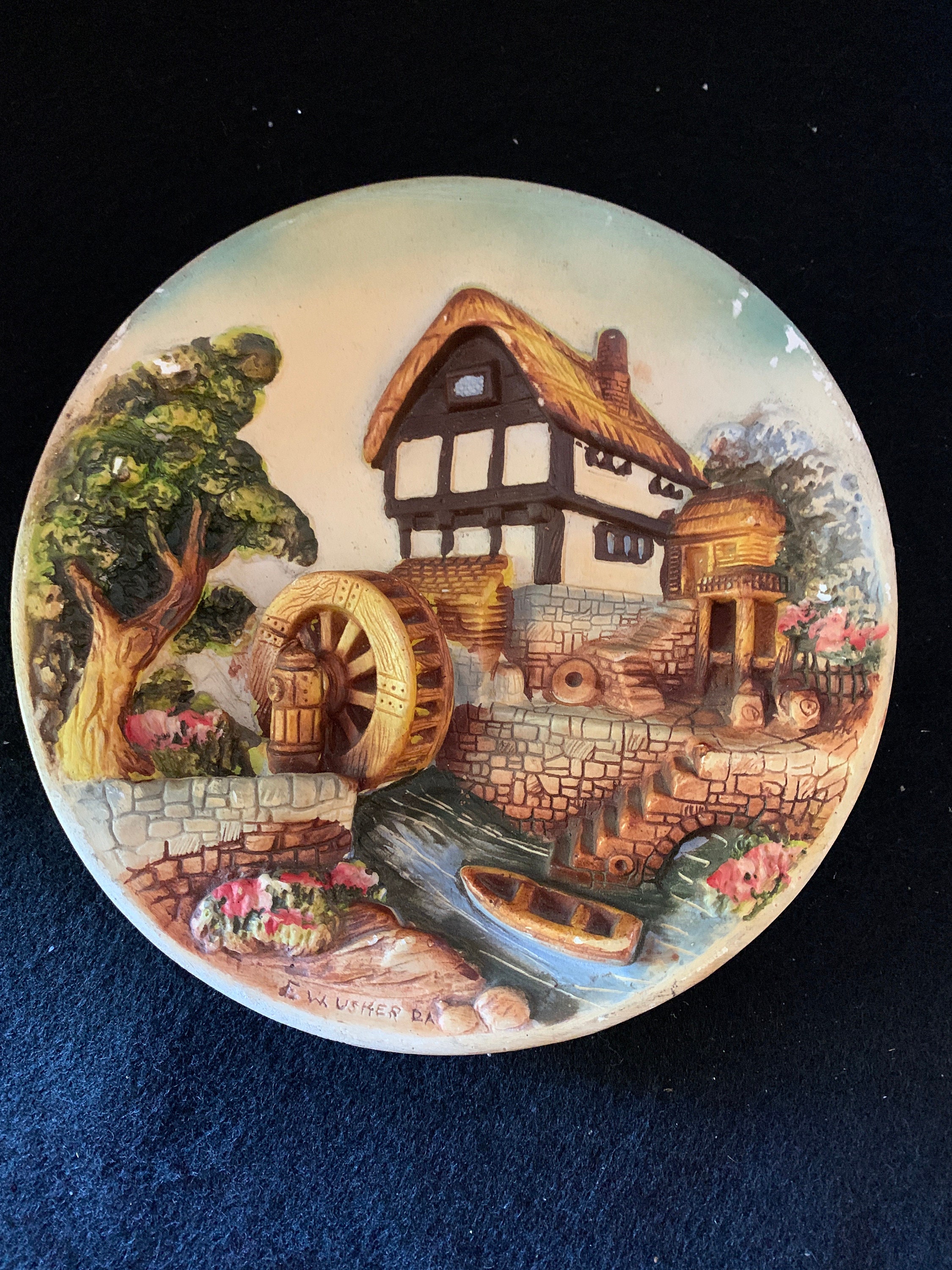 Legendware Hand Painted Village Wall Plaques 3D Chalkware Set of 2 - Etsy