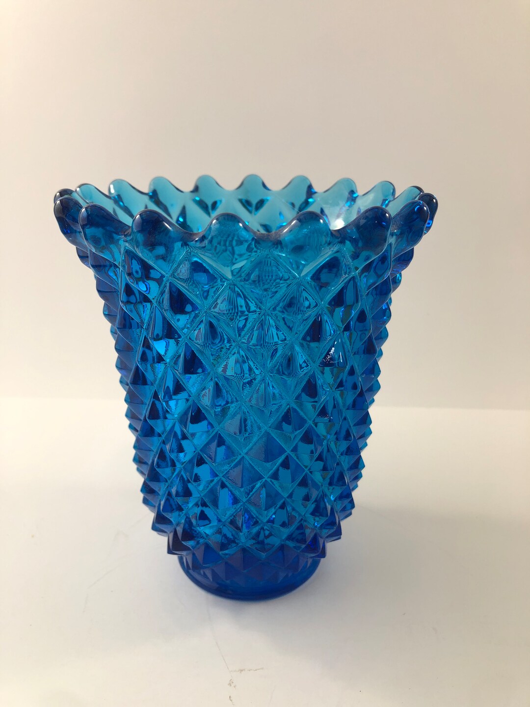 Blue Diamond Point Glass Vase - Etsy