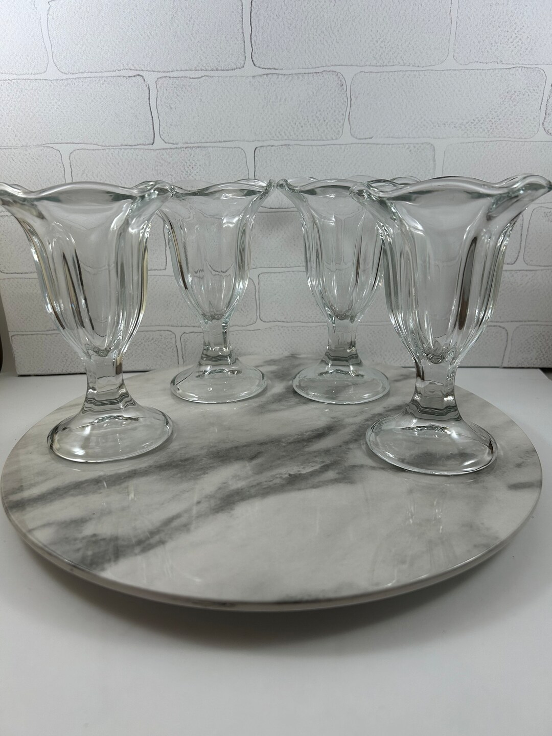 Vintage Tall Sundae Glasses Dessert Dishes Ice Cream Parlor Glass Set ...