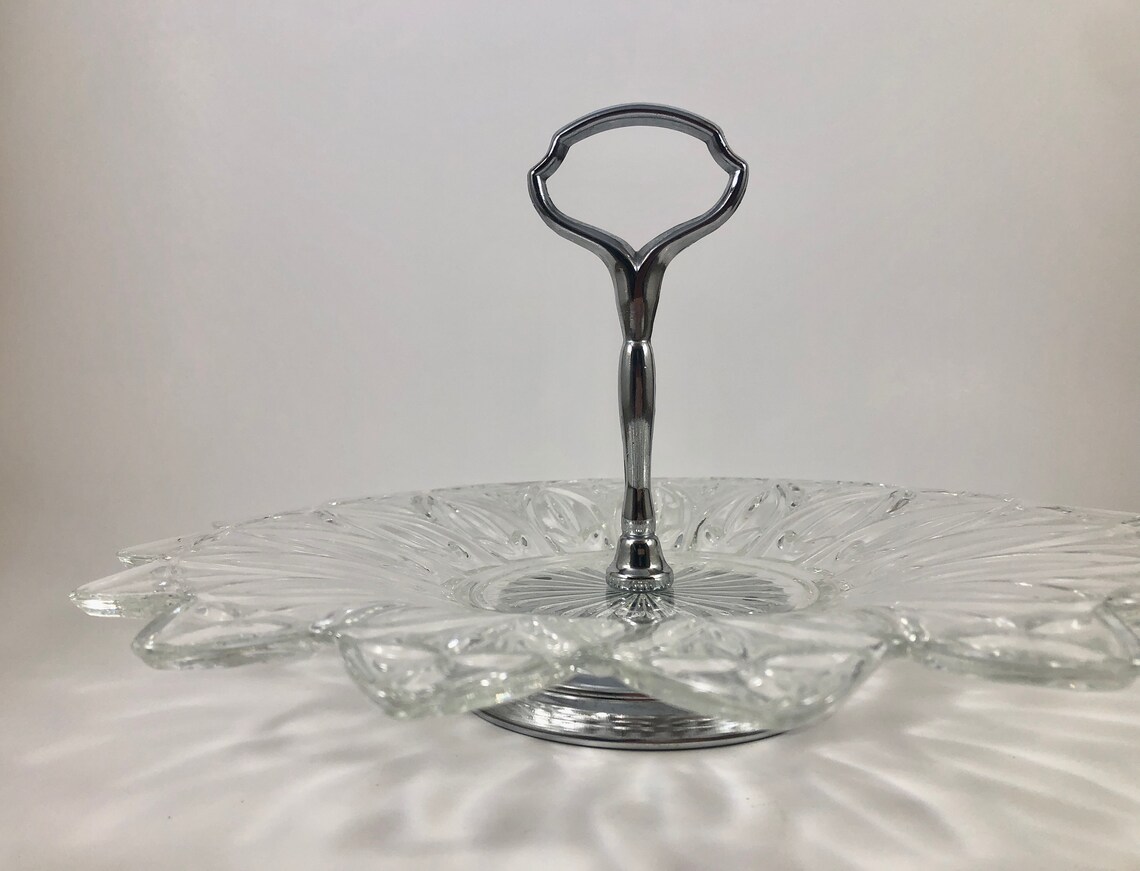 Hellerware Glass Serving Tray With Handle in Chromium - Etsy