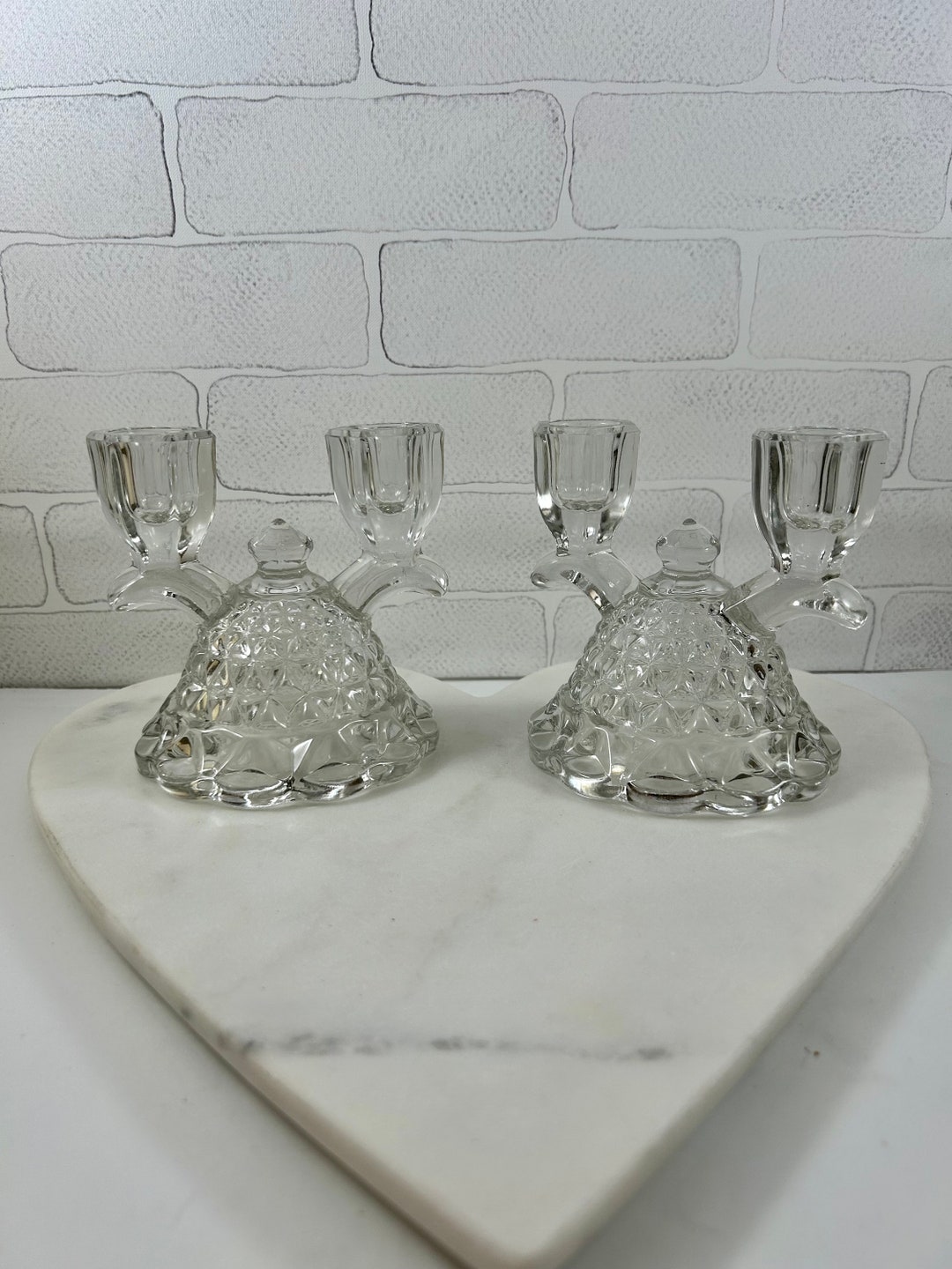 Imperial Glass Double Taper Laced Edge Candlesticks Set of 2 Imperial ...