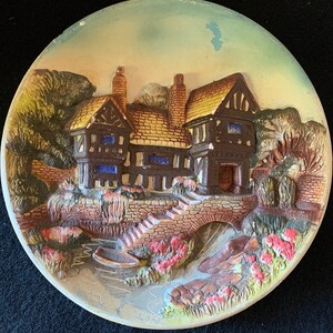 Legendware Hand Painted Village Wall Plaques 3D Chalkware Set of 2 - Etsy