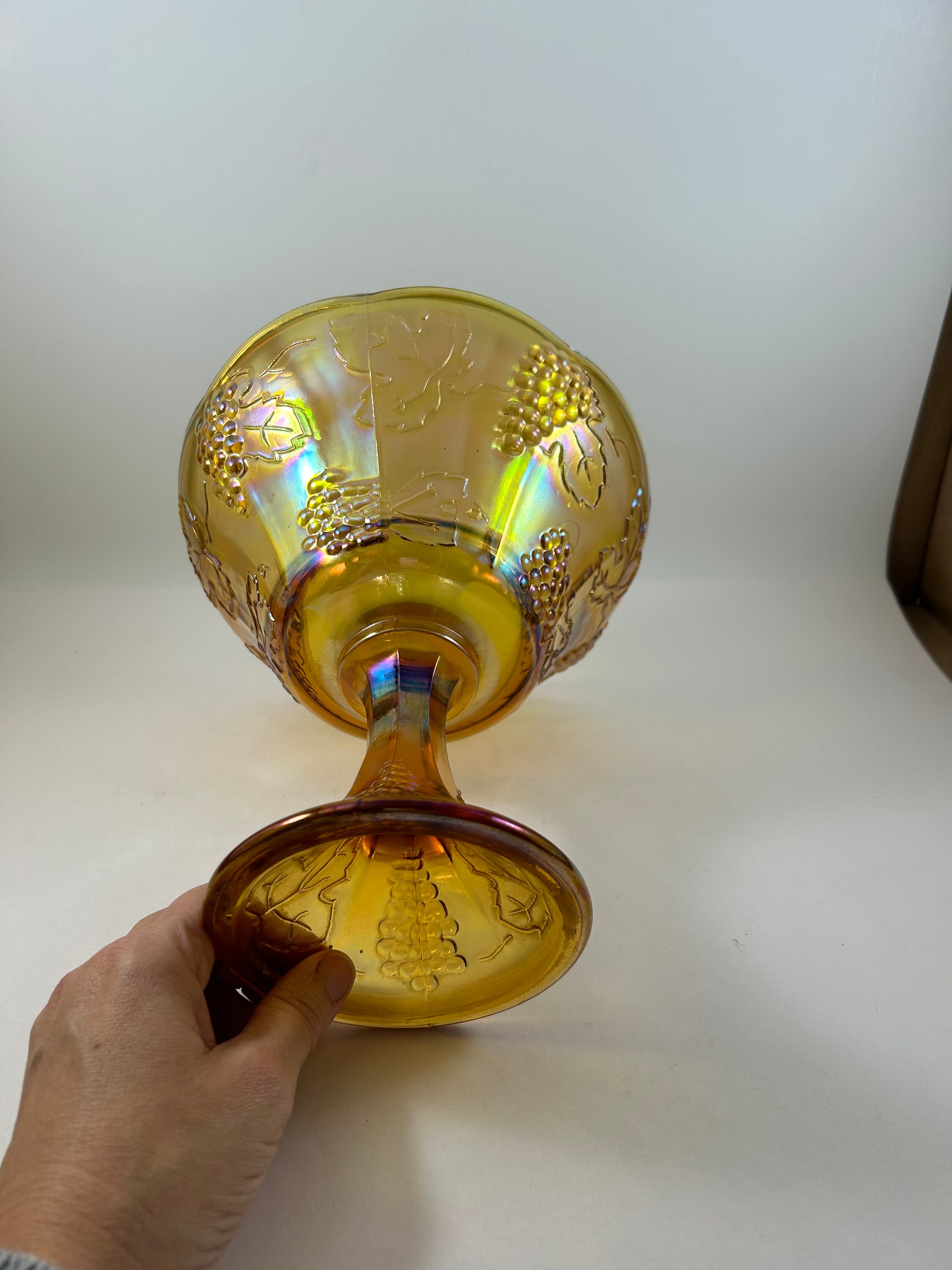 Indiana Marigold Carnival Pedestal Bowl Harvest Grape - Etsy