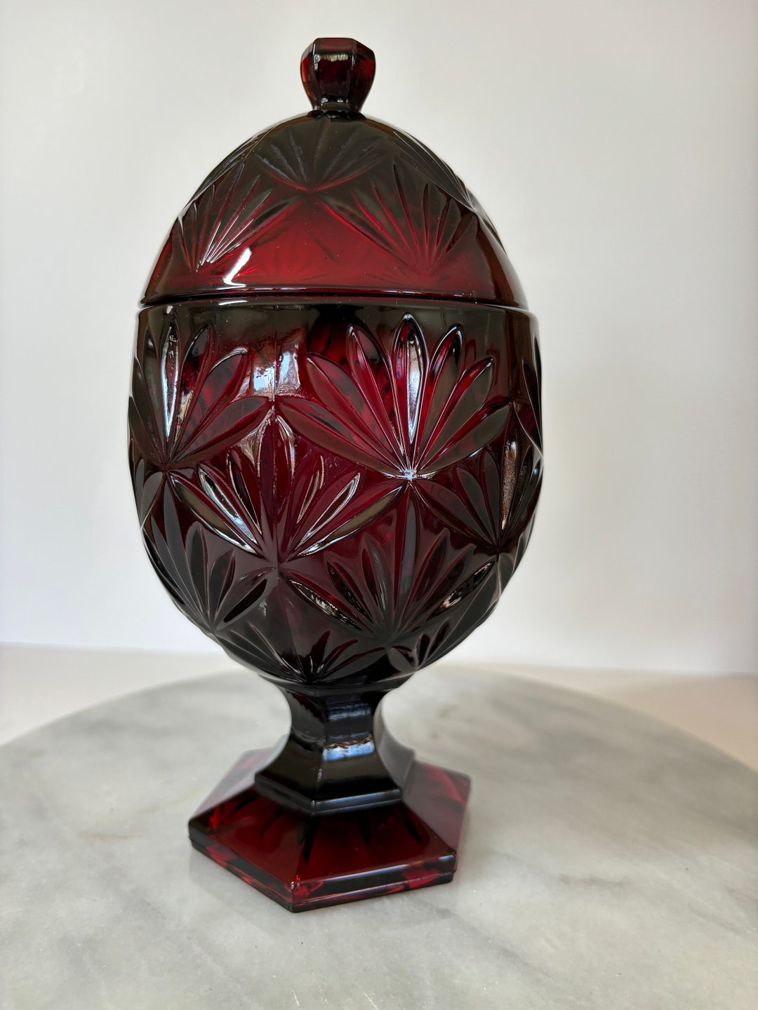 Red Glass Candy Dish, Luminarc, Egg Shaped, Pressed Glass - Etsy