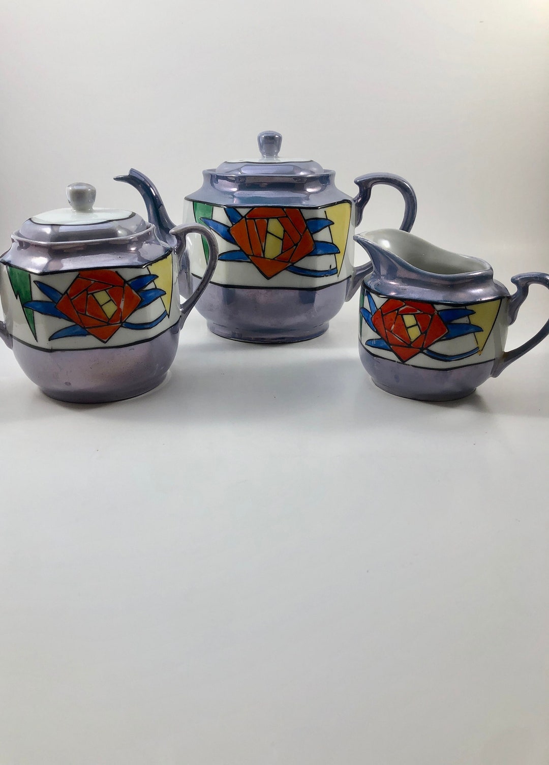 Antique Lusterware Teapot, Sugar Bowl and Creamer Art Deco Japan - Etsy