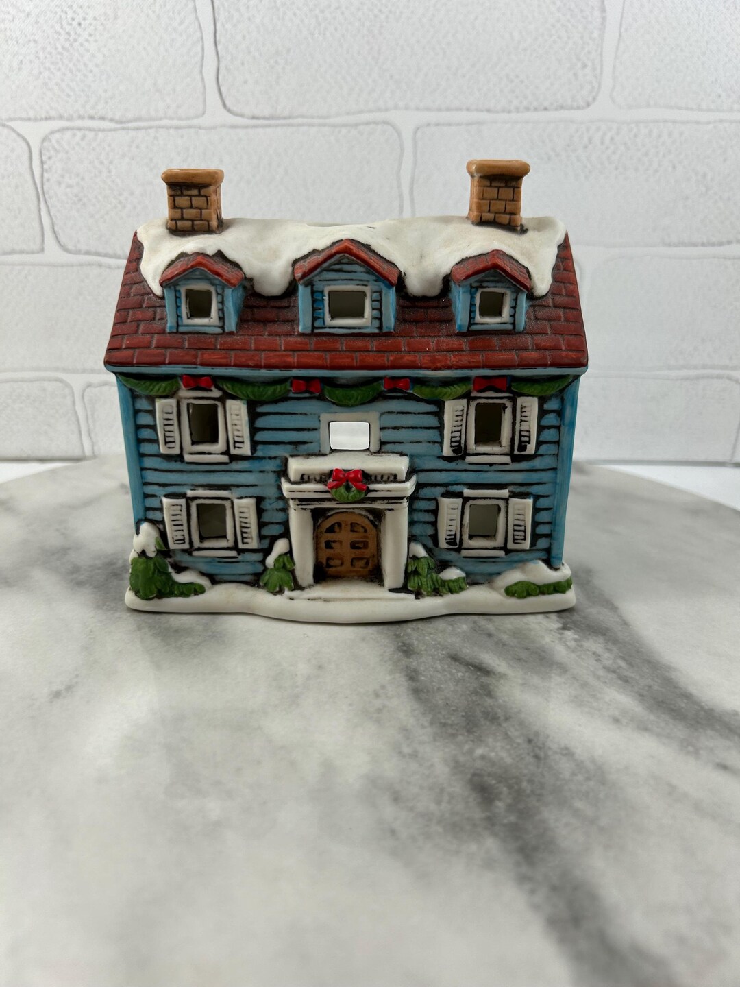 Lefton Colonial Village Blue House Tea Light Candle Holder 1990 Geo Z ...