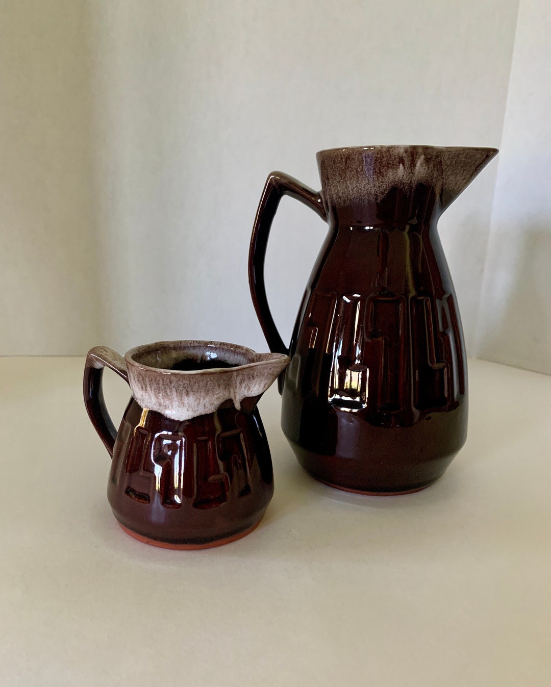 Brown Drip Pitcher Set - Etsy