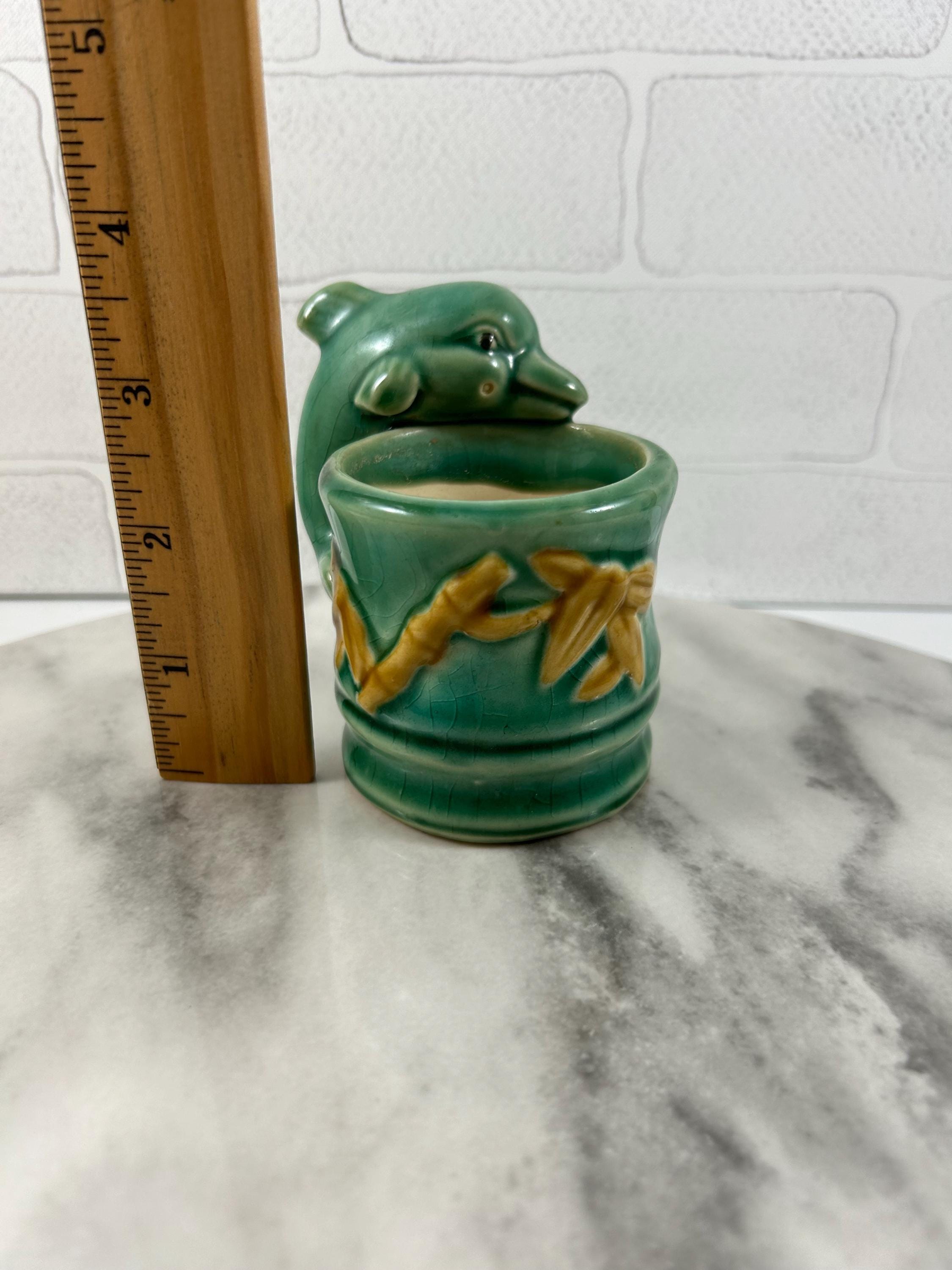 Vintage Ceramic Dolphin Planter/cup Green With Bamboo (#165) - Etsy