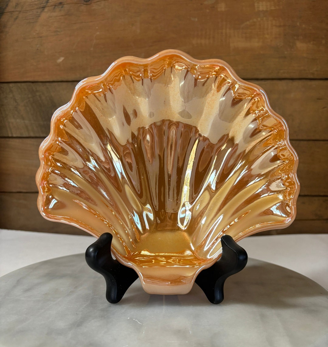 Carnival Glass Shell Dish, Iridescent Peach - Etsy