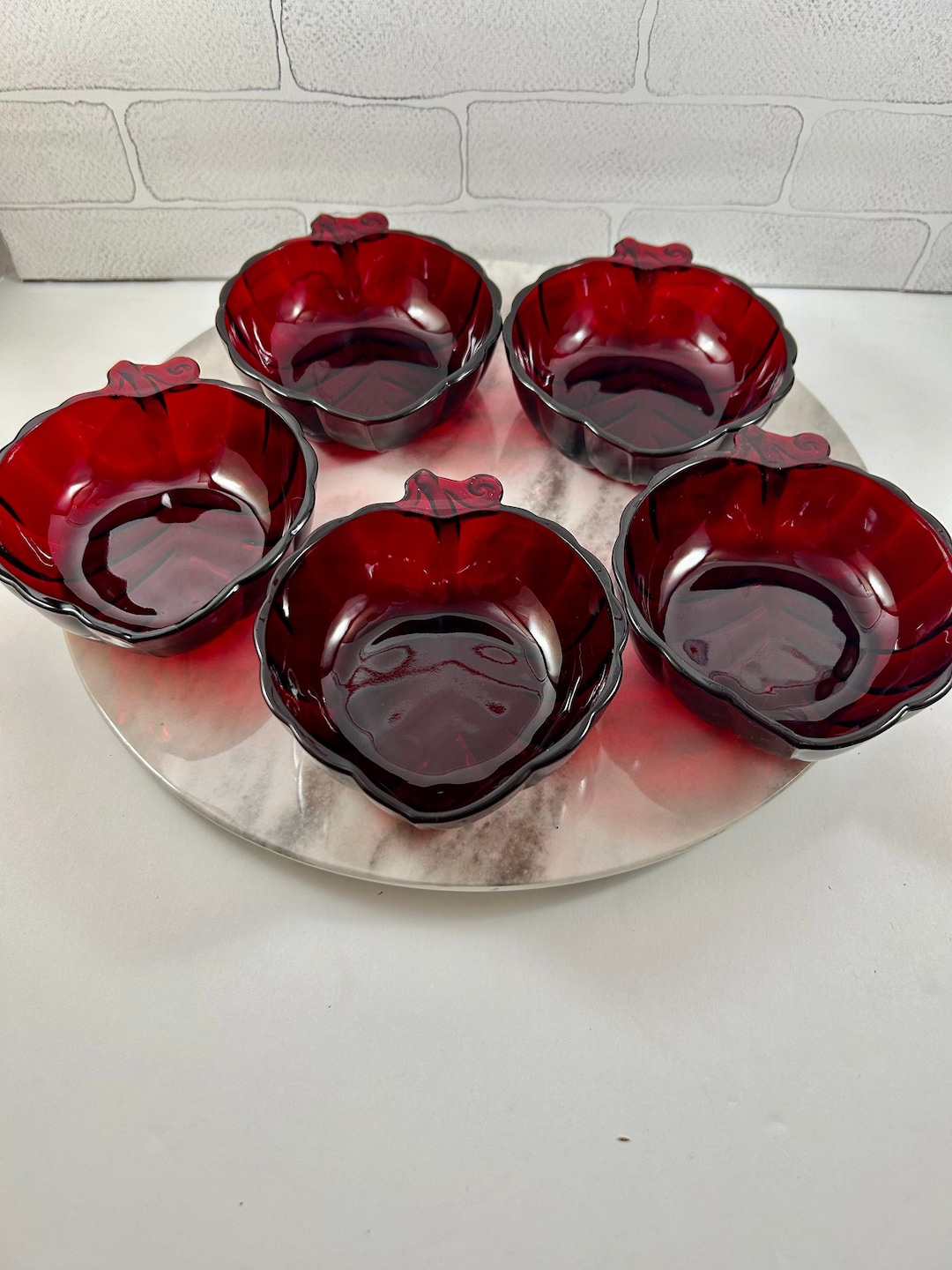 Anchor Hocking Ruby Red Berries Bowls Leaf Shaped Dessert Bowls Set of ...