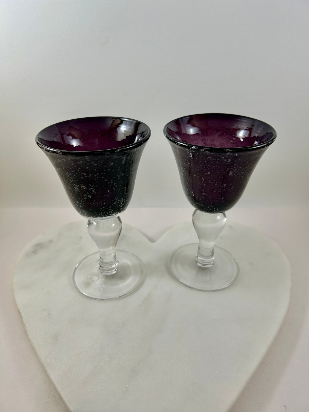 Vintage Artland Iris Plum Purple Amethyst Goblets Bubble Glass Stemware ...
