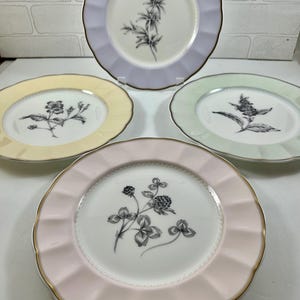 Herb Garden Plates NIKKO Japan Pastel Floral Dessert Plates Fine Bone ...