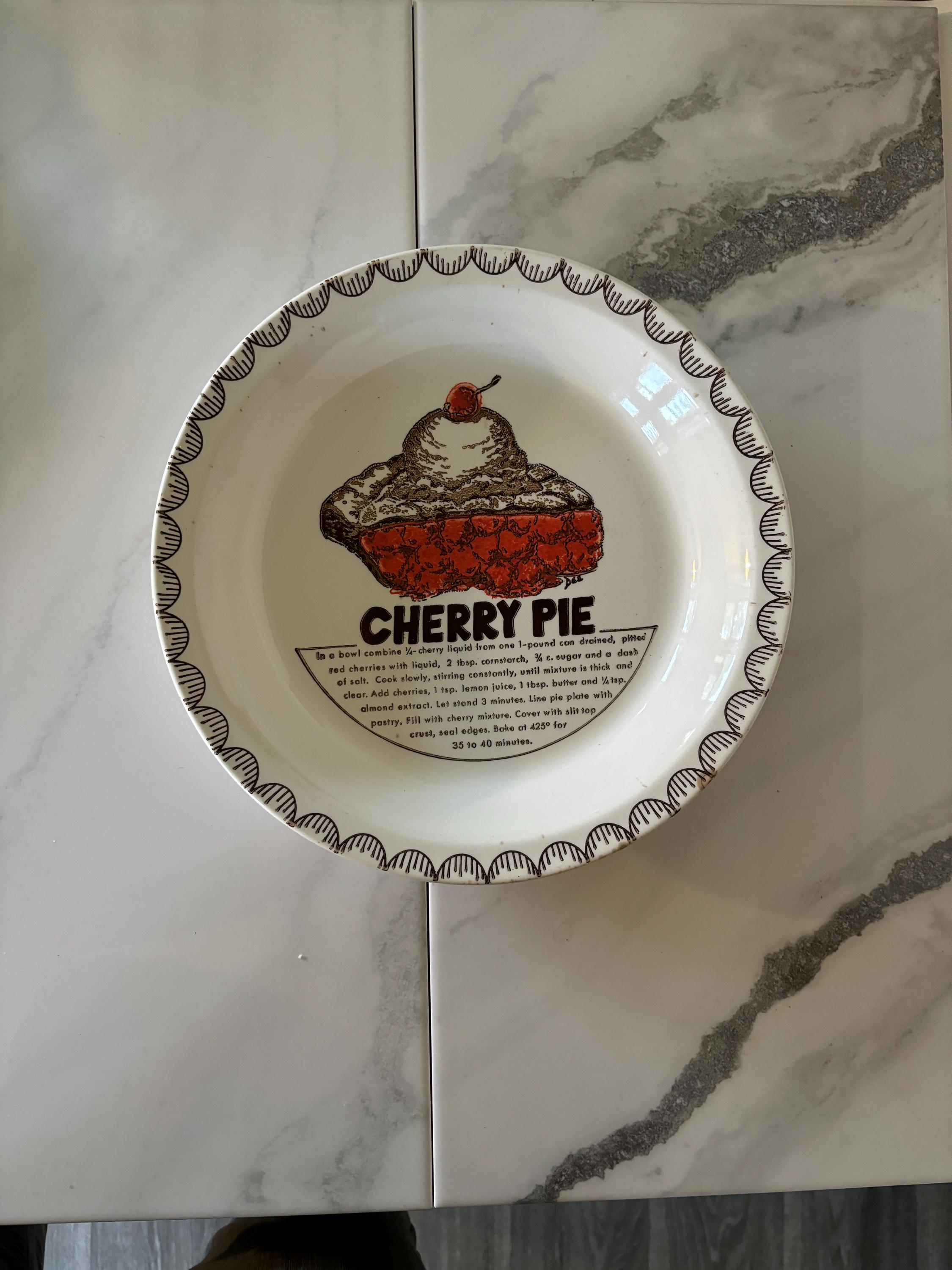 Cherry Pie Recipe Pie Plate, Vintage - Etsy