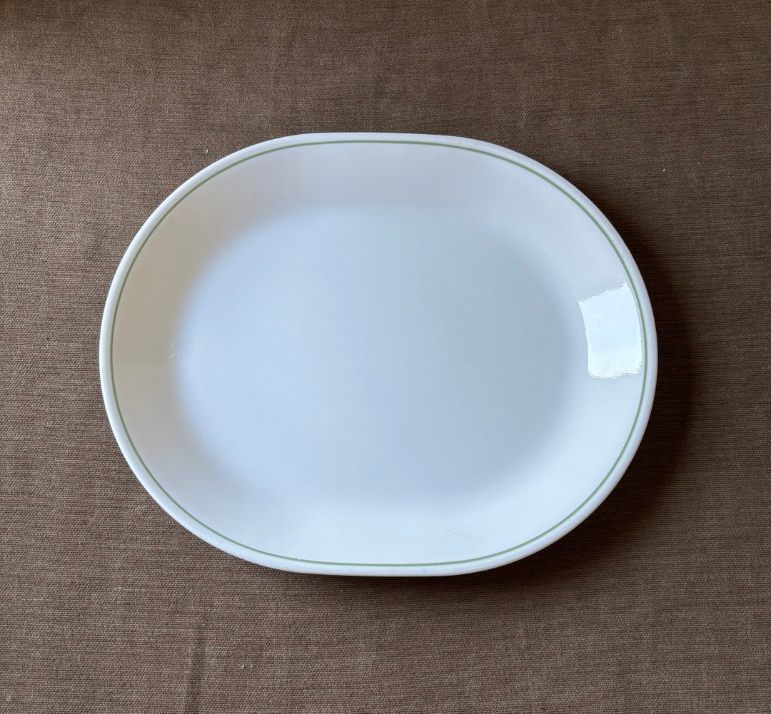 Corelle Oval Platter, White W/green Stripe - Etsy