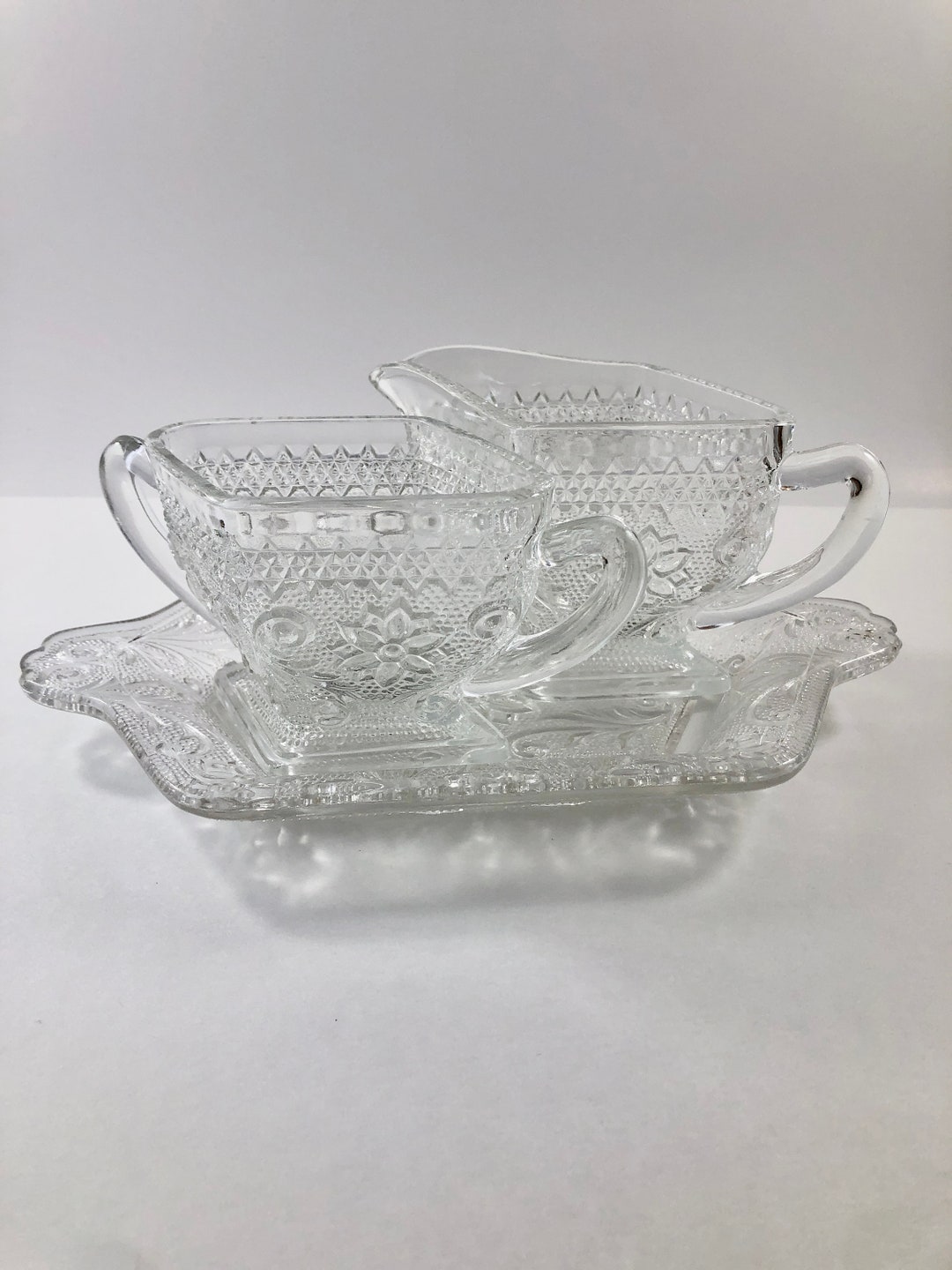Indiana Glass Tiara Sugar and Creamer Set With Tray Sandwich Glass - Etsy
