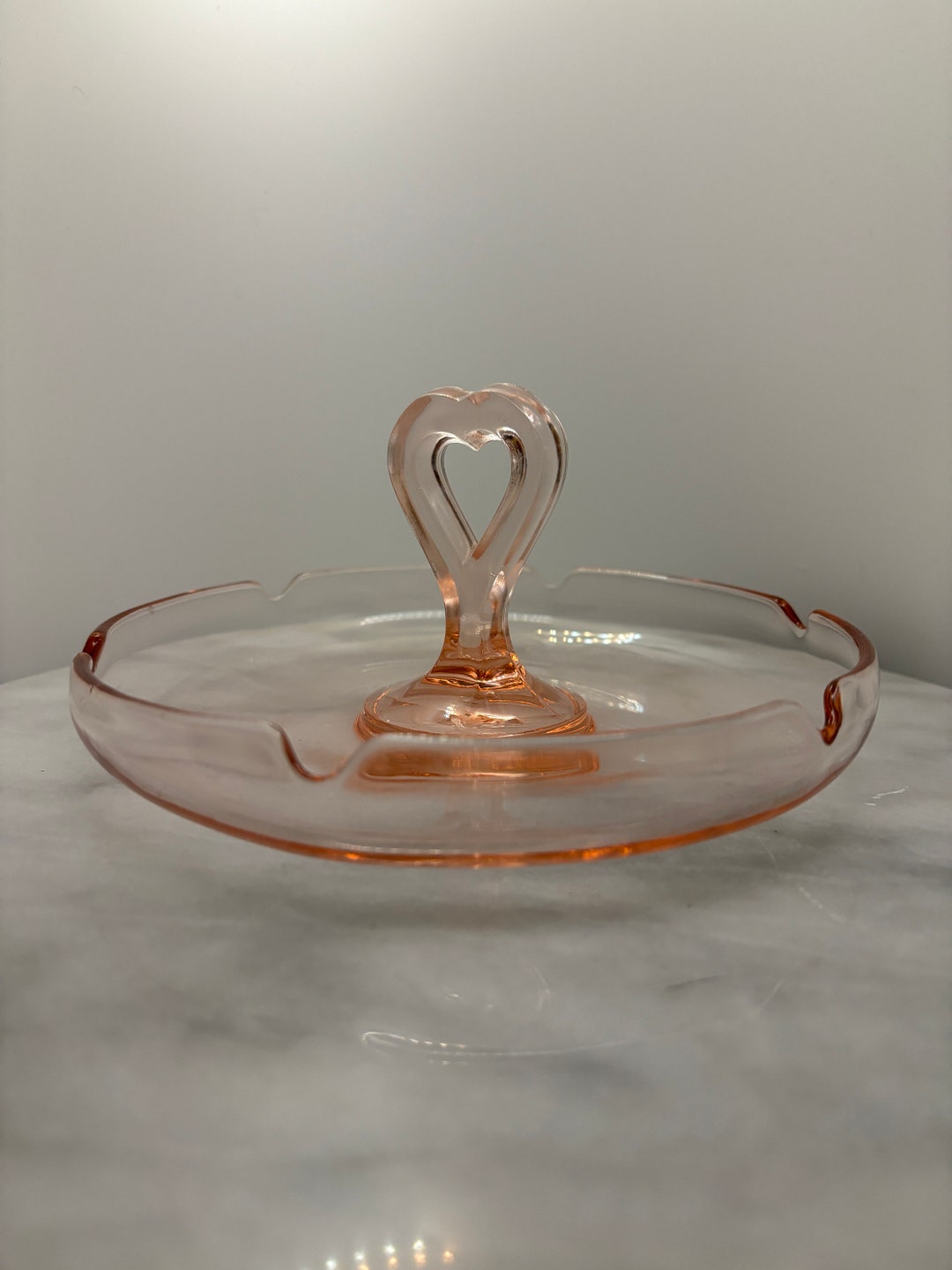 Pink Depression Glass Tidbit Tray, Heart Handle - Etsy