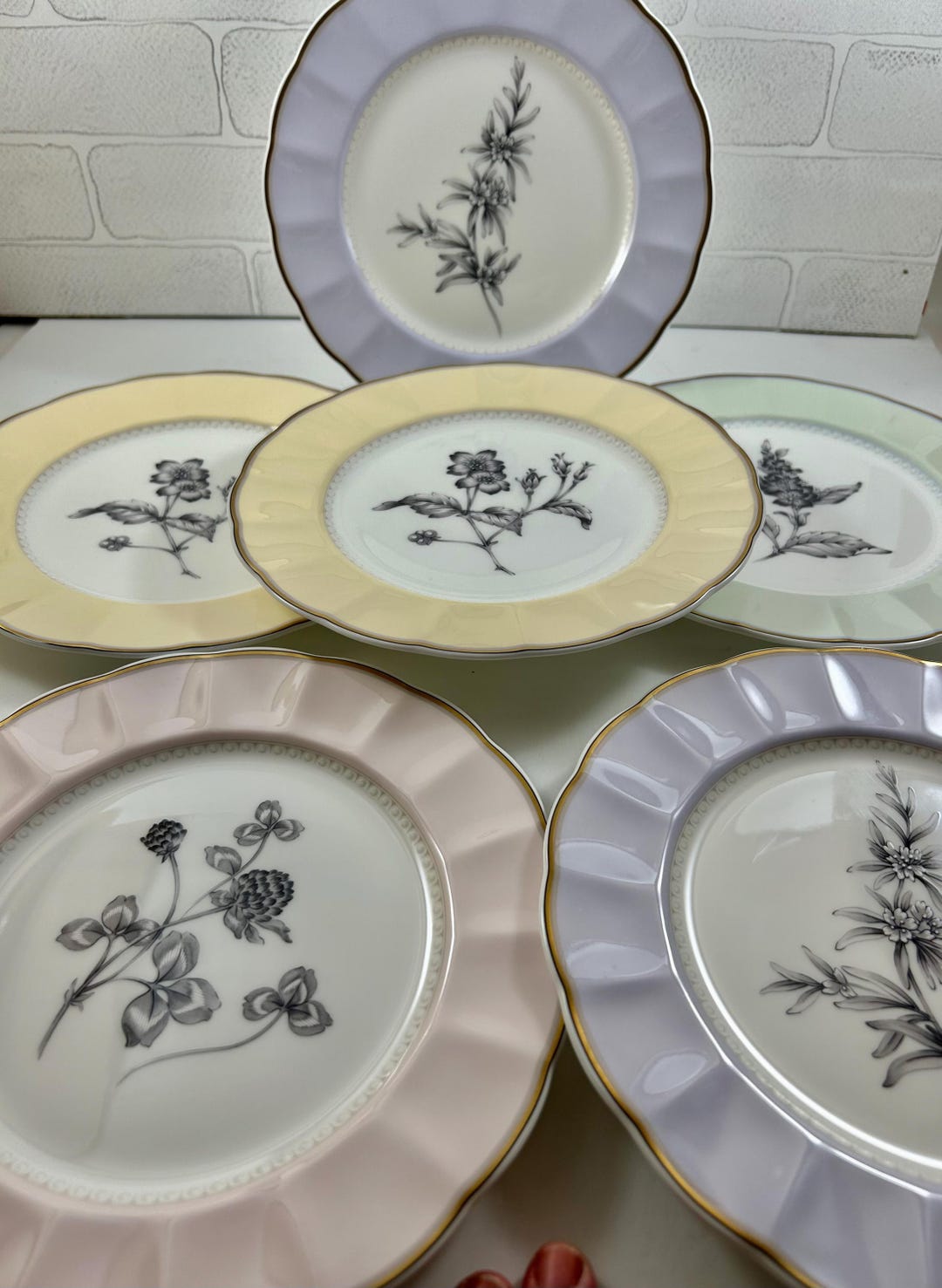 Herb Garden Plates NIKKO Japan Pastel Floral Dessert Plates Fine Bone ...