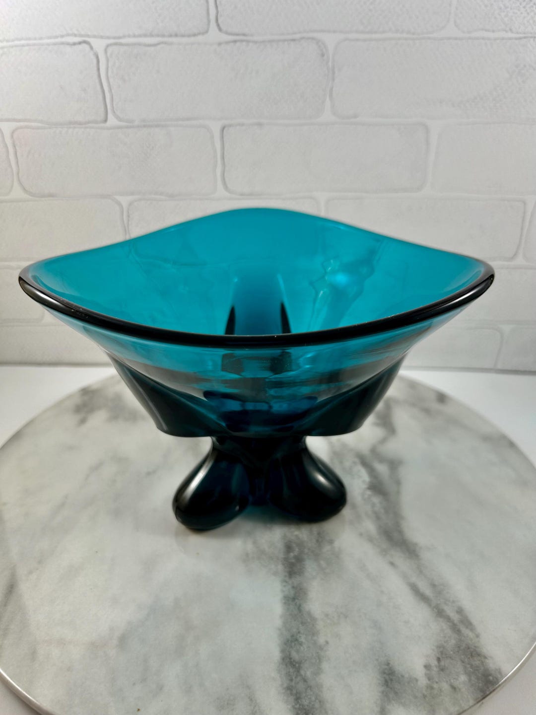 MCM Viking Glass Bluenique 3 Foil Triangle Bowl ~ Footed Bowl (#126) - Etsy