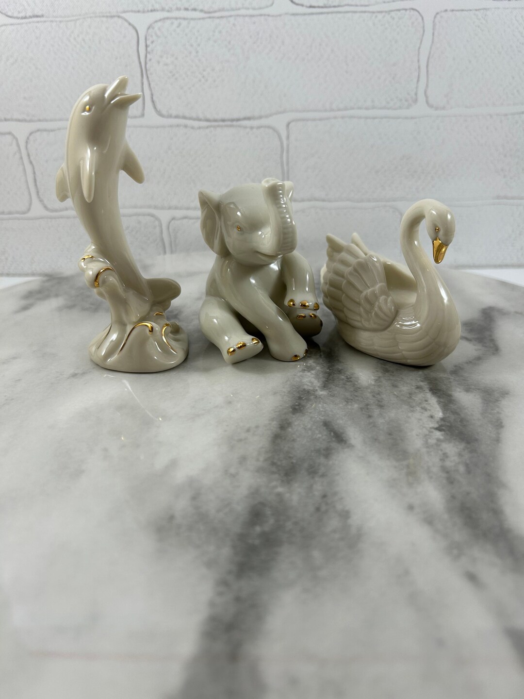 Lenox Porcelain Animals Dolphin Elephant Swan Gold Trim Animal ...