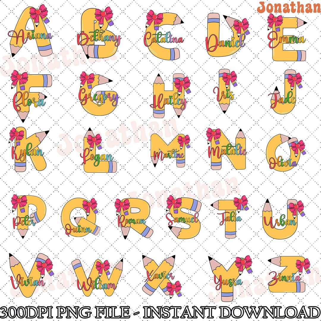 26 Personalization Alphabet Png Bundle, Coquette Bow Pencil Custom Name ...